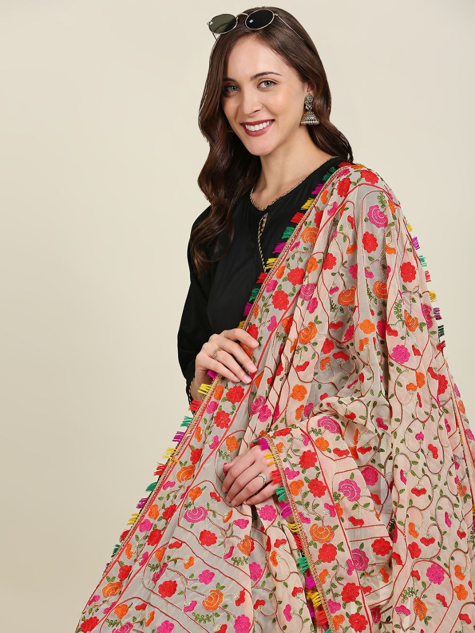 Georgette Dupatta with Multicolour Embroidery all over – Dupatta Bazaar
