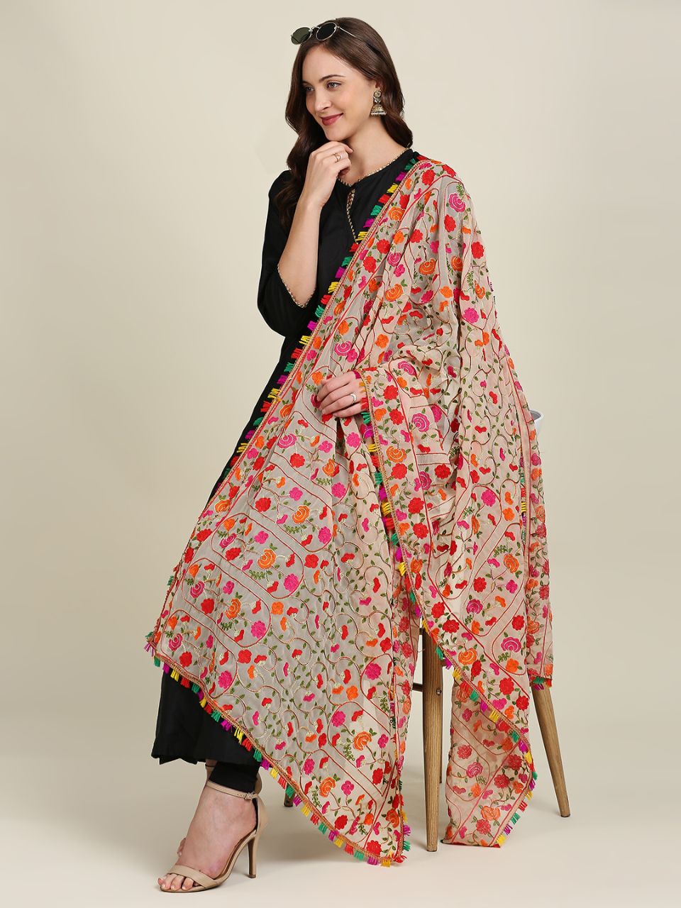 Georgette Dupatta with Multicolour Embroidery all over – Dupatta Bazaar