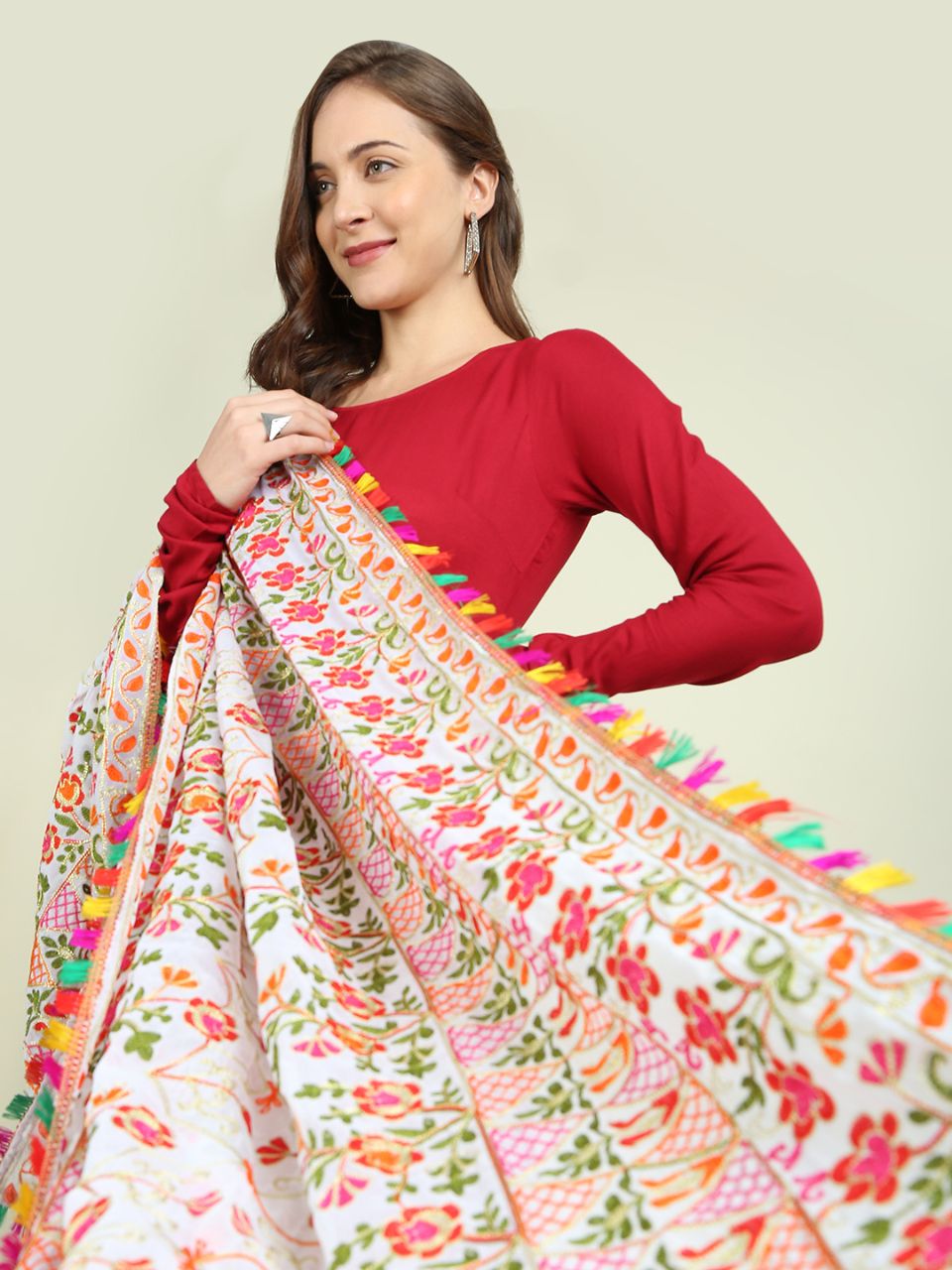 Georgette Dupatta with Multicolour Embroidery all over – Dupatta Bazaar