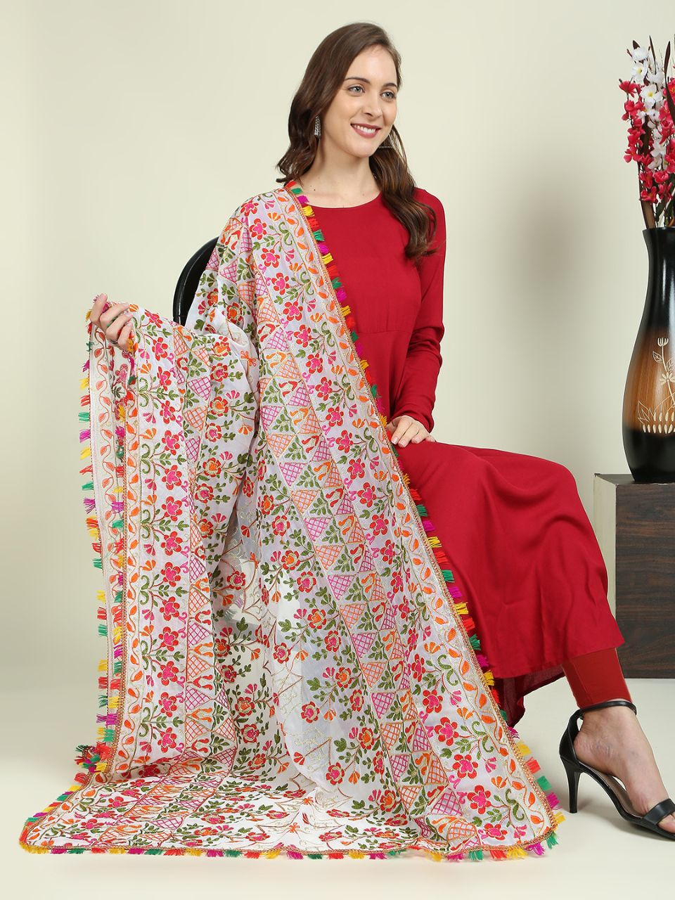 Georgette Dupatta with Multicolour Embroidery all over – Dupatta Bazaar
