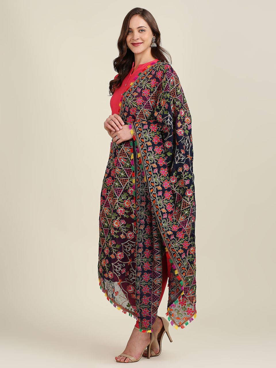 Georgette Dupatta with Multicolour Embroidery all over – Dupatta Bazaar