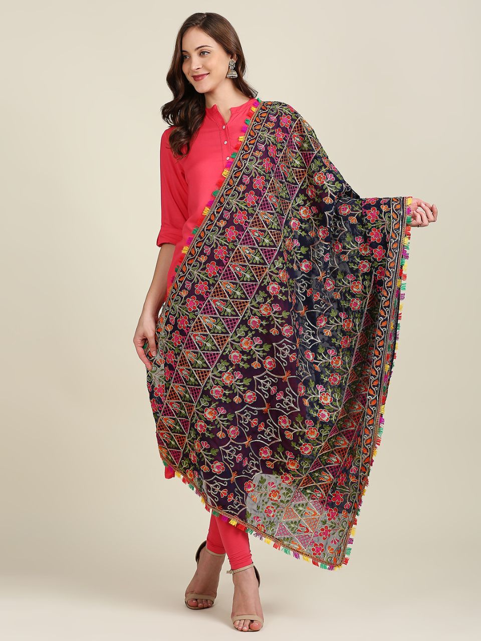 Georgette Dupatta with Multicolour Embroidery all over – Dupatta Bazaar