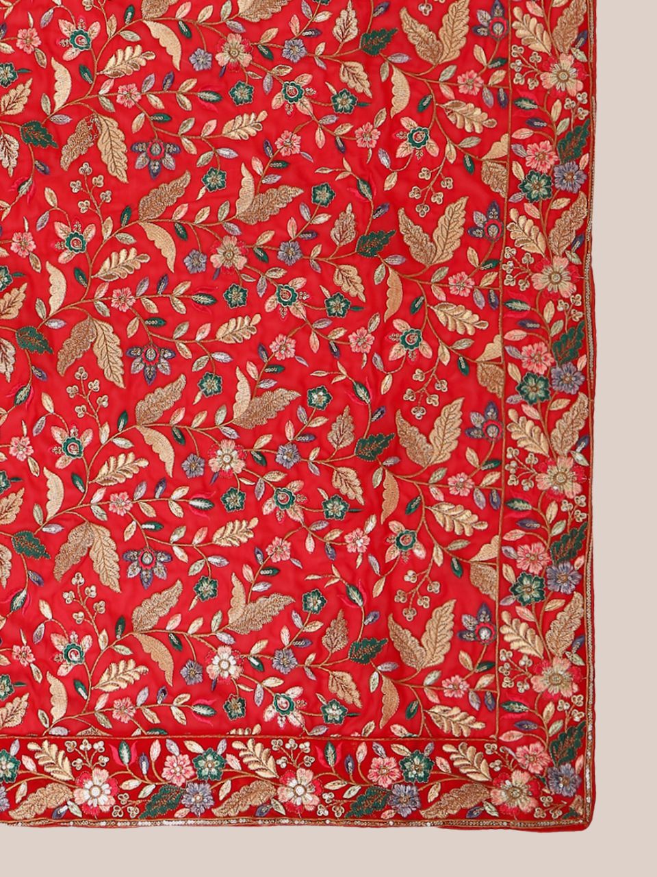 Red Dupatta with Heavy Multicolour Embroidery – Dupatta Bazaar