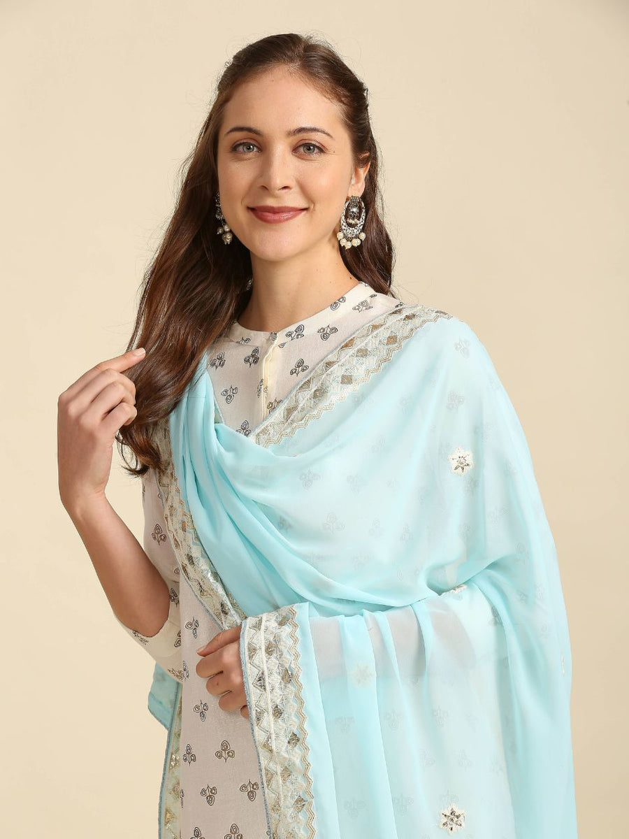 Georgette Dupatta with Off White & Gold Embroidery – Dupatta Bazaar