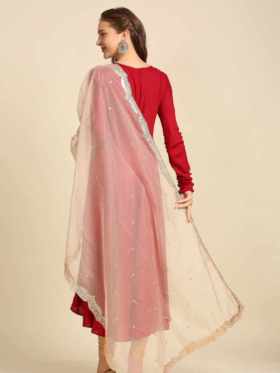 Organza Dupatta with Sequins work & Scalloped Border – Dupatta Bazaar