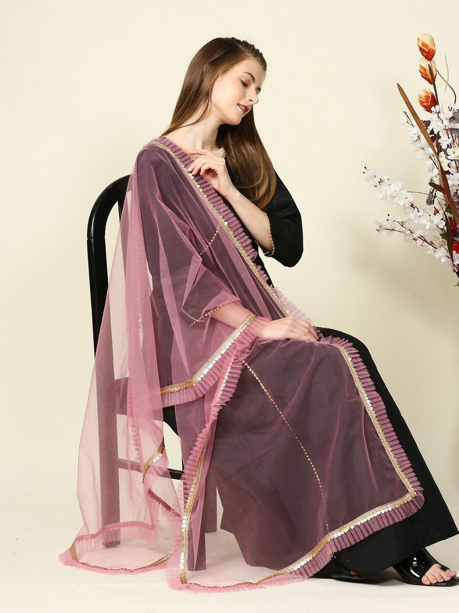 Embellished Net Dupatta with Ruffle Lace – Dupatta Bazaar