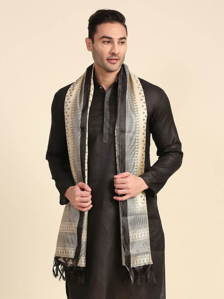Men's Beige Printed Silk Dupatta for Kurta/Sherwani/Achkan – Dupatta Bazaar