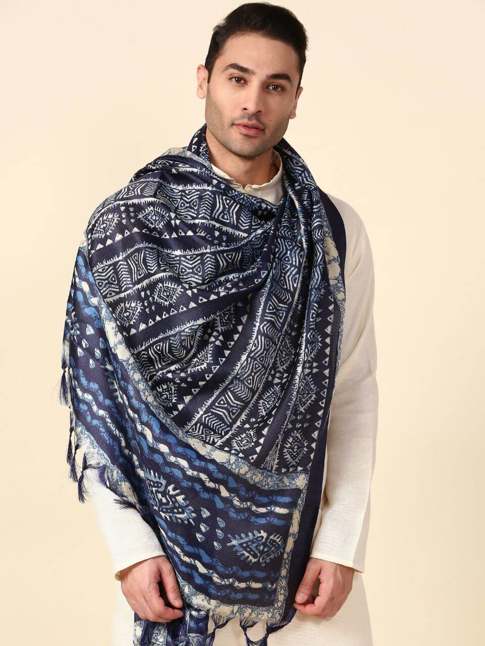 Men's Indigo Printed Silk Dupatta for Kurta/Sherwani/Achkan – Dupatta Bazaar