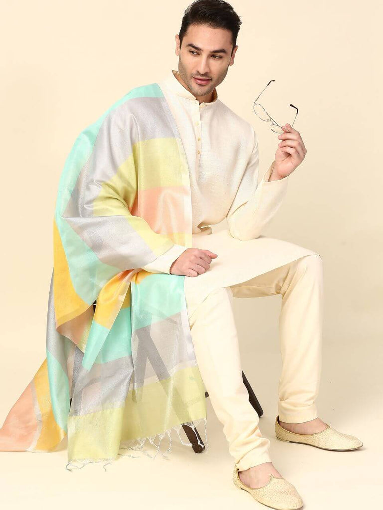 Men's Multicoloured Silk Blend Dupatta for Kurta/Sherwani/Achkan ...