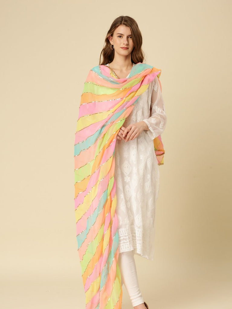 Georgette dupatta with Multi Colour Stripes and Gotta Patti border ...