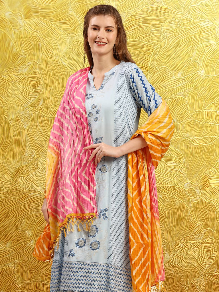 Yellow & Pink Leharia Printed Art Silk Crushed Dupatta – Dupatta Bazaar