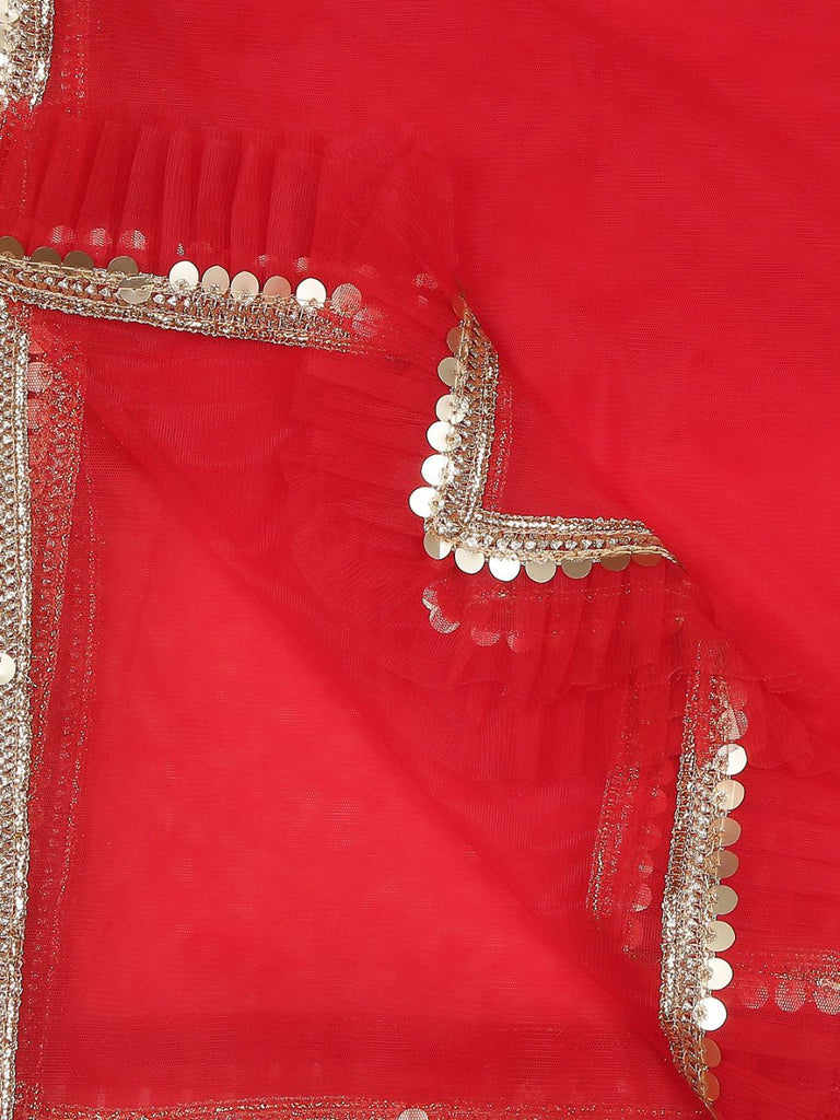 Embellished Red Net Dupatta with Ruffle Lace – Dupatta Bazaar