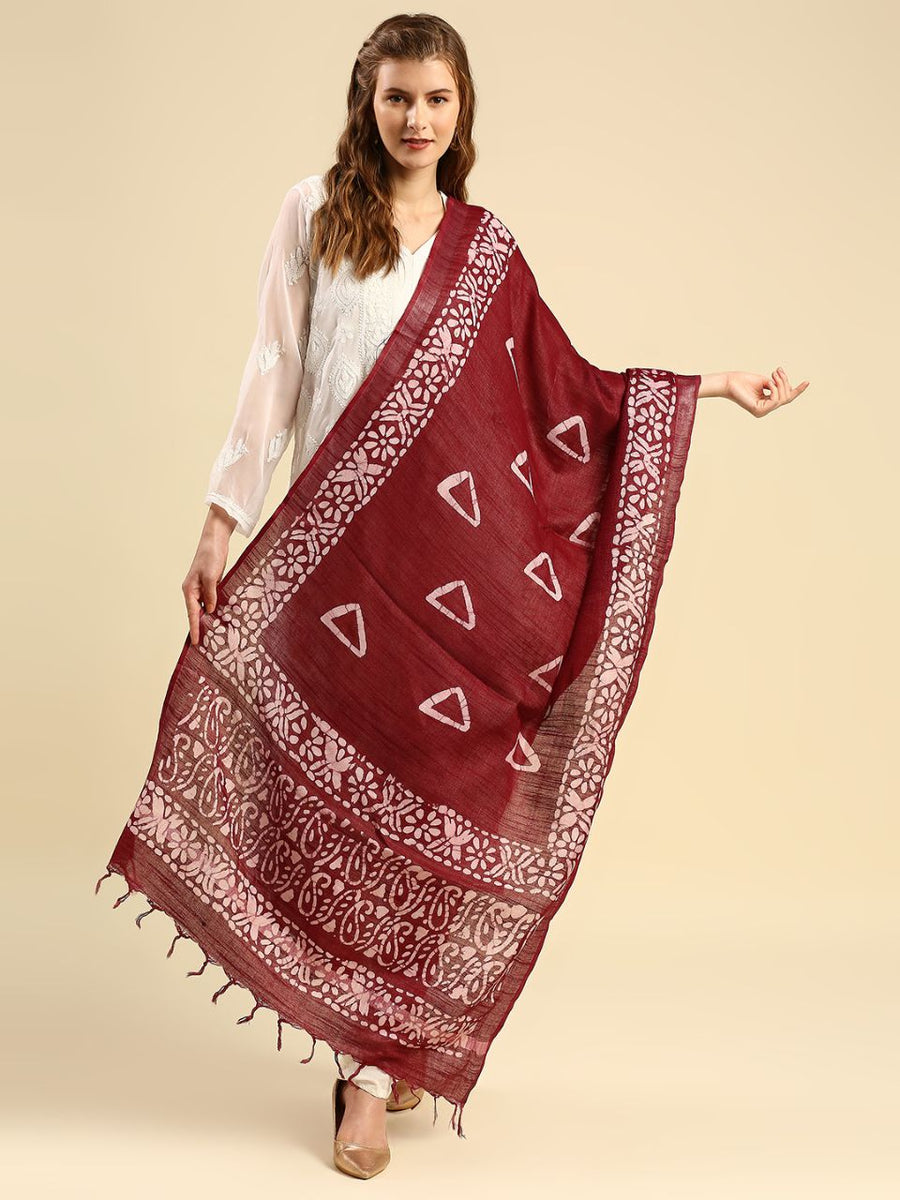 Blended Silk Maroon Batik Dupatta – Dupatta Bazaar