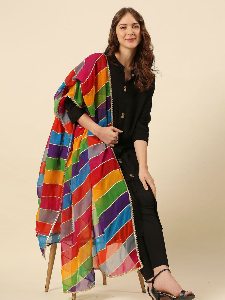 Georgette dupatta with Multi Colour Stripes and Gotta Patti border ...
