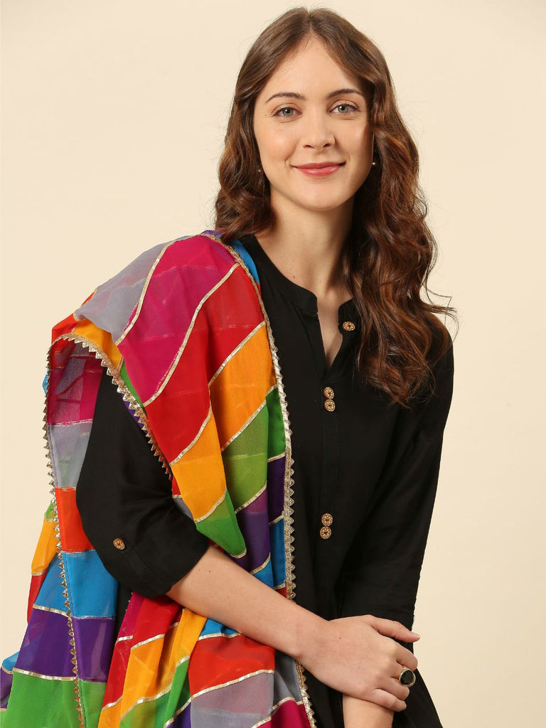 Georgette dupatta with Multi Colour Stripes and Gotta Patti border ...