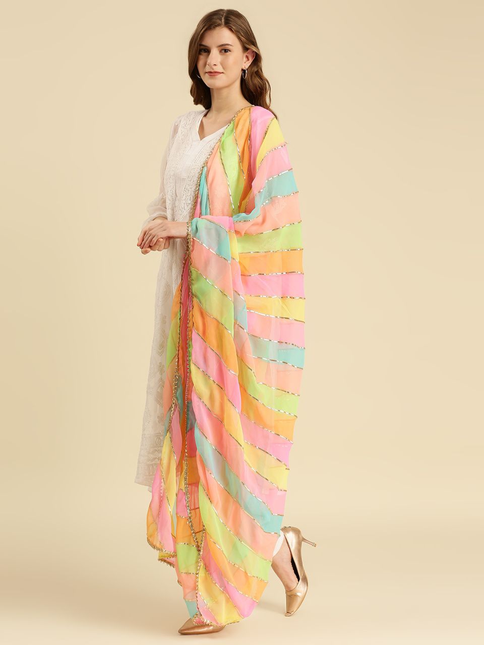 Georgette dupatta with Multi Colour Stripes and Gotta Patti border ...