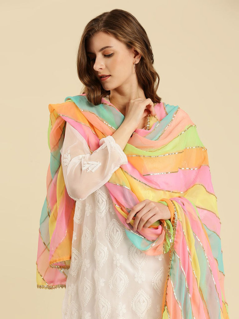 Georgette dupatta with Multi Colour Stripes and Gotta Patti border ...