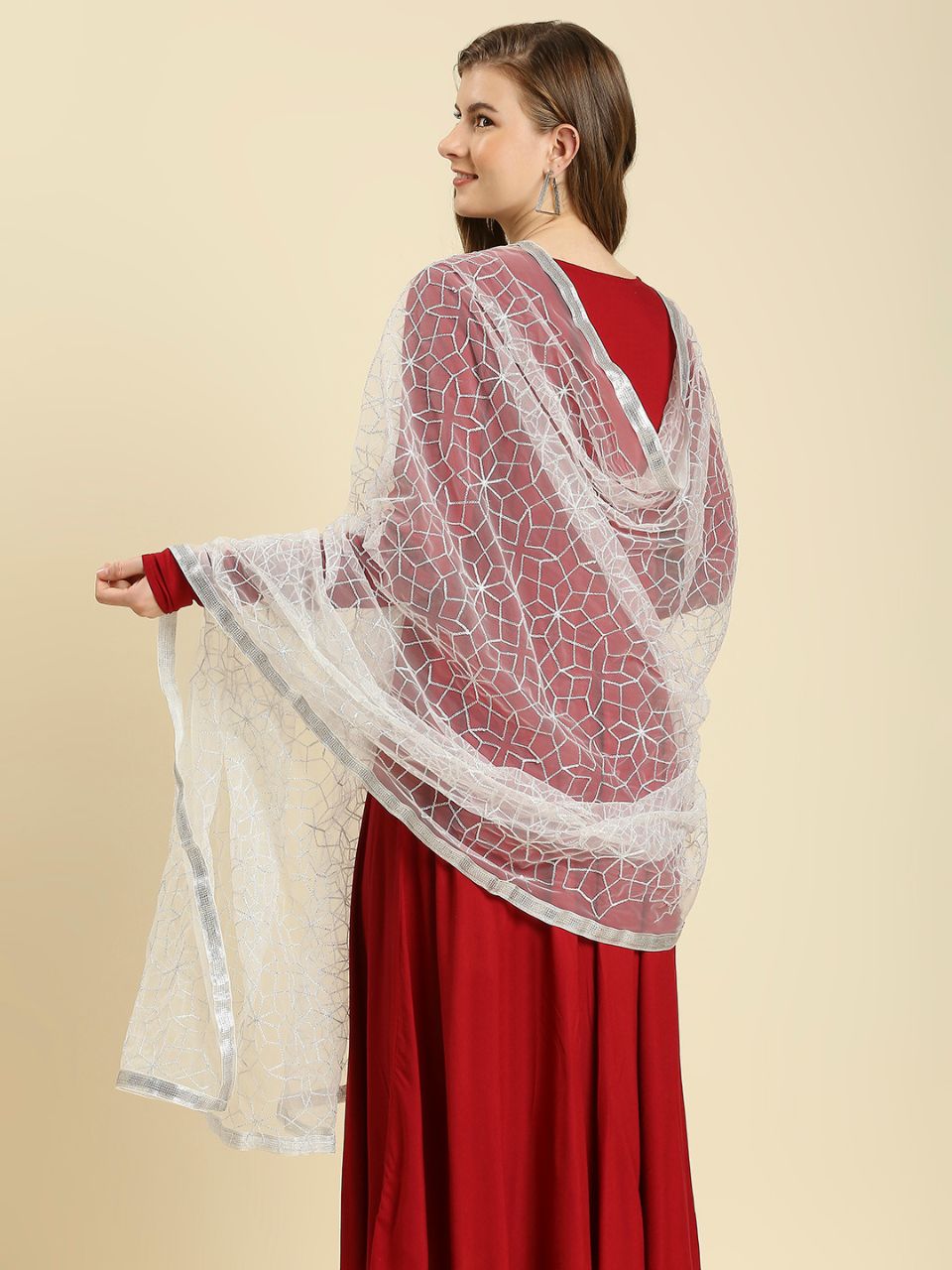Embroidered Silver Net Dupatta – Dupatta Bazaar