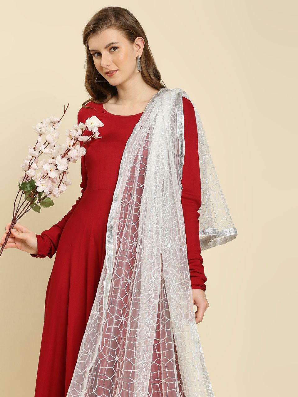 Embroidered Silver Net Dupatta – Dupatta Bazaar