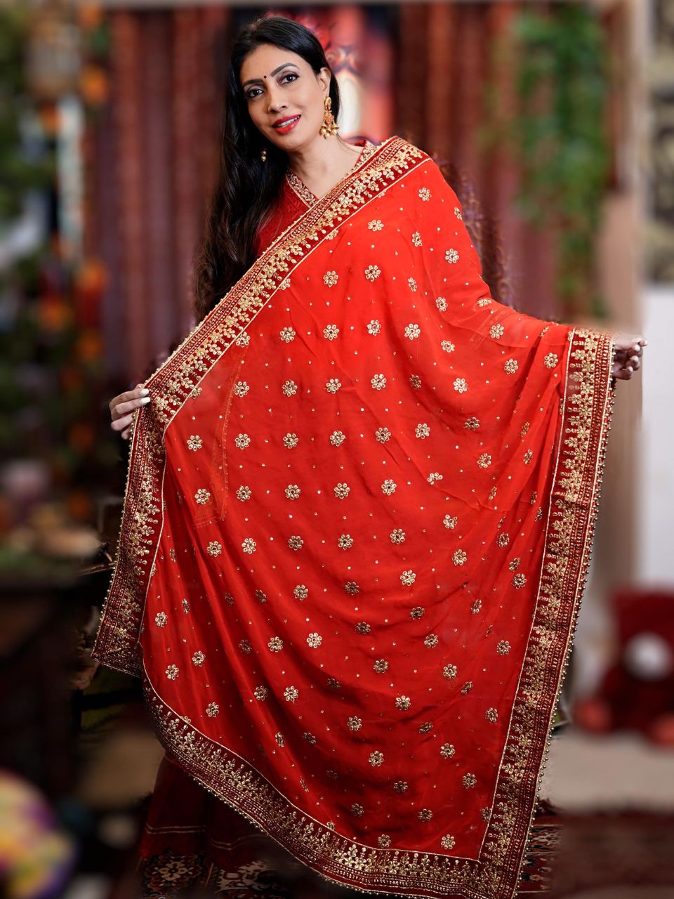 Embroidered Red Bridal & Wedding Wear Georgette Dupatta – Dupatta Bazaar