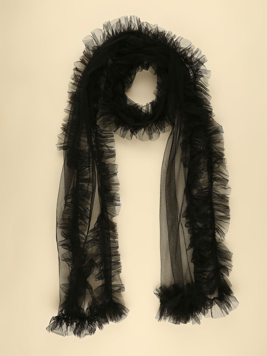 Black Net Ruffle Scarf/ Stole – Dupatta Bazaar