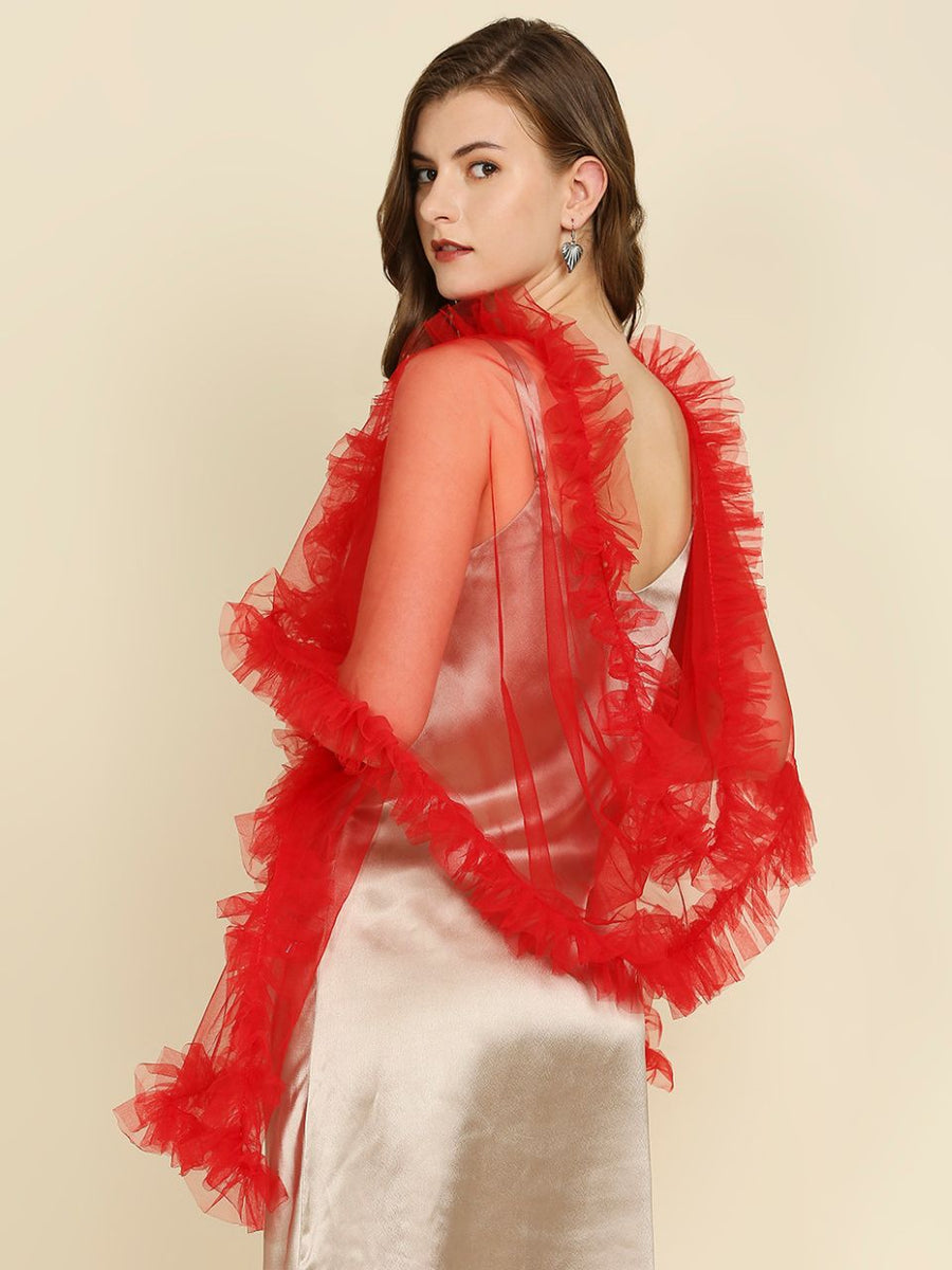 Red Net Ruffle Scarf/ Stole – Dupatta Bazaar