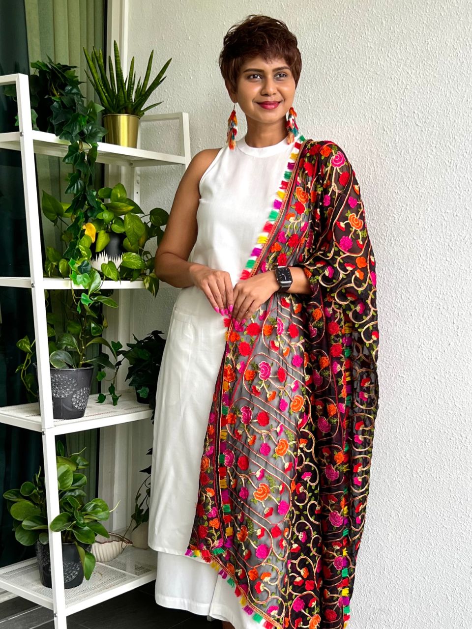 Georgette Dupatta with Multicolour Embroidery all over – Dupatta Bazaar