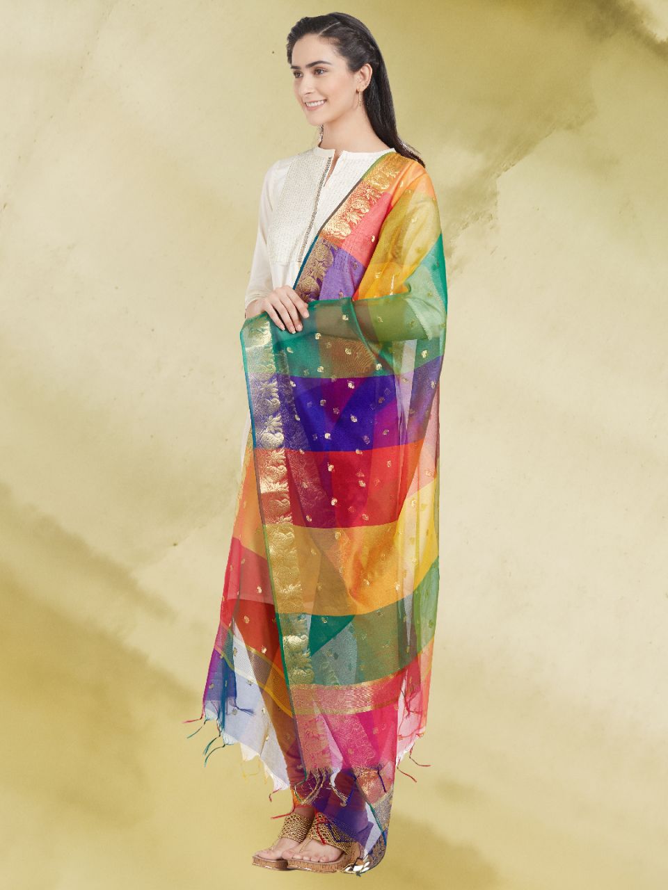 Multicoloured Silk Dupatta Dupatta Bazaar