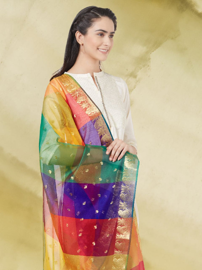 Multicoloured Silk Dupatta Dupatta Bazaar