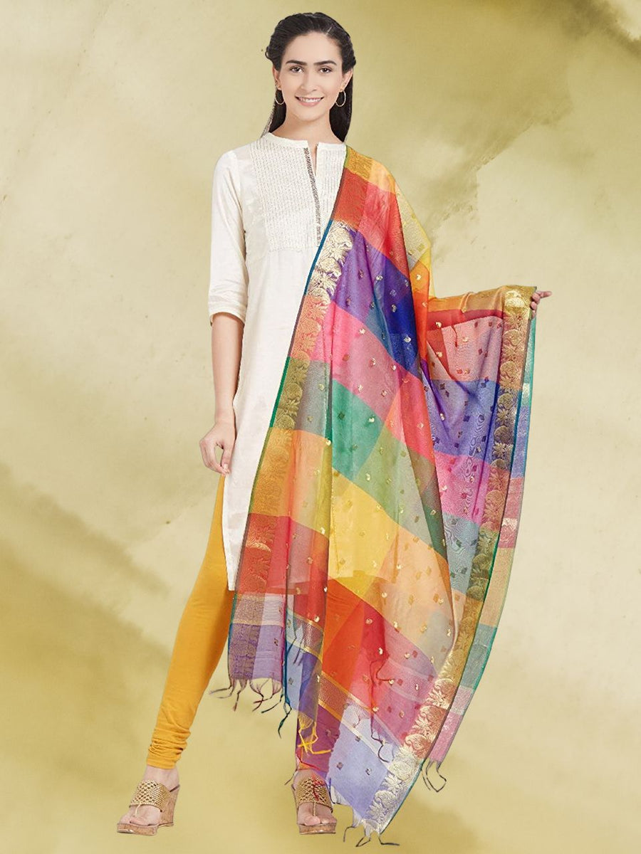 Multicoloured Silk Dupatta Dupatta Bazaar