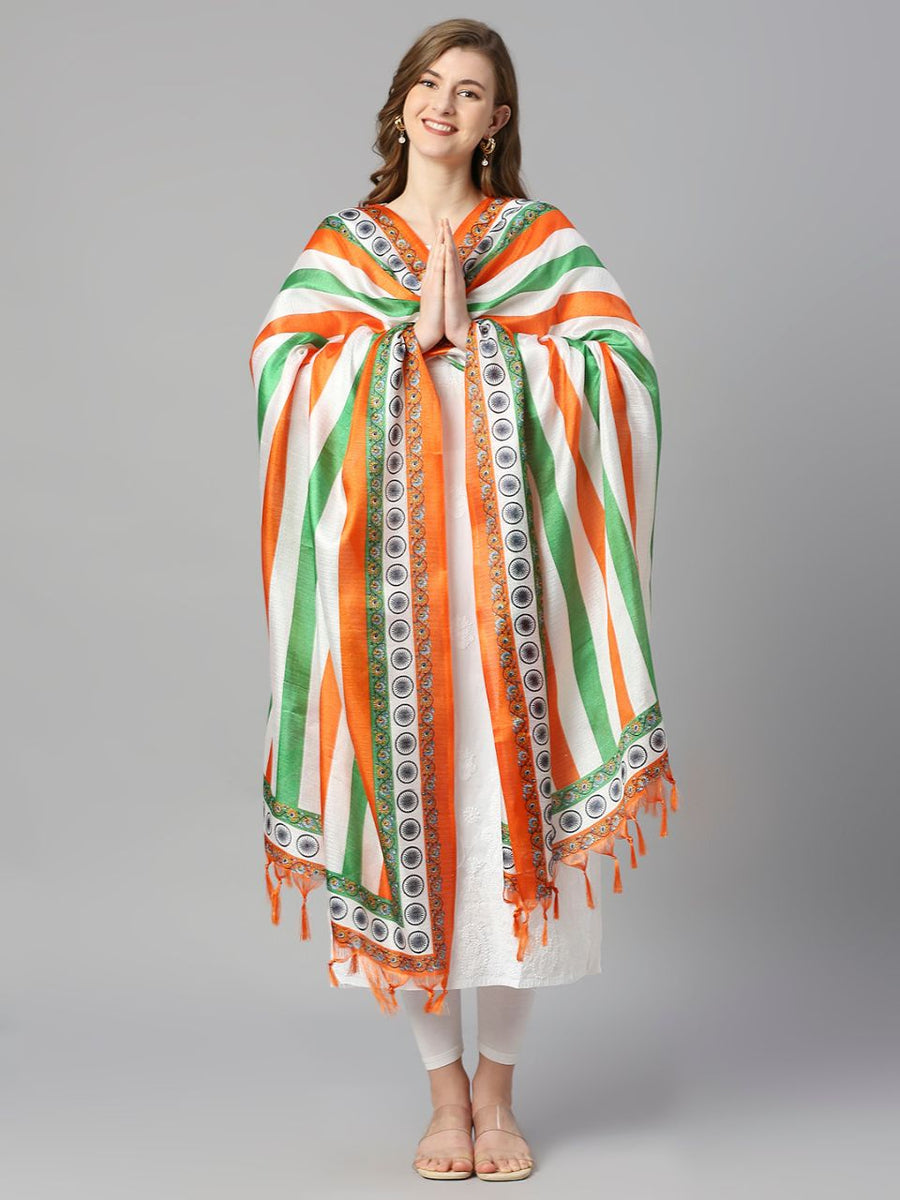 Tri Colour/Tiranga Chiffon Dupatta with Embroidery Dupatta Bazaar