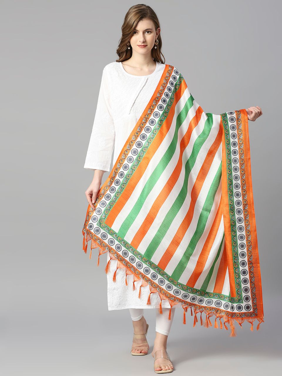 Tri Colour/Tiranga Chiffon Dupatta with Embroidery Dupatta Bazaar