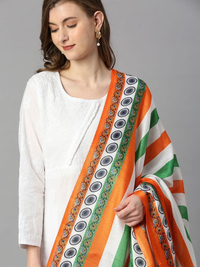 Tri Colour/Tiranga Chiffon Dupatta with Embroidery Dupatta Bazaar
