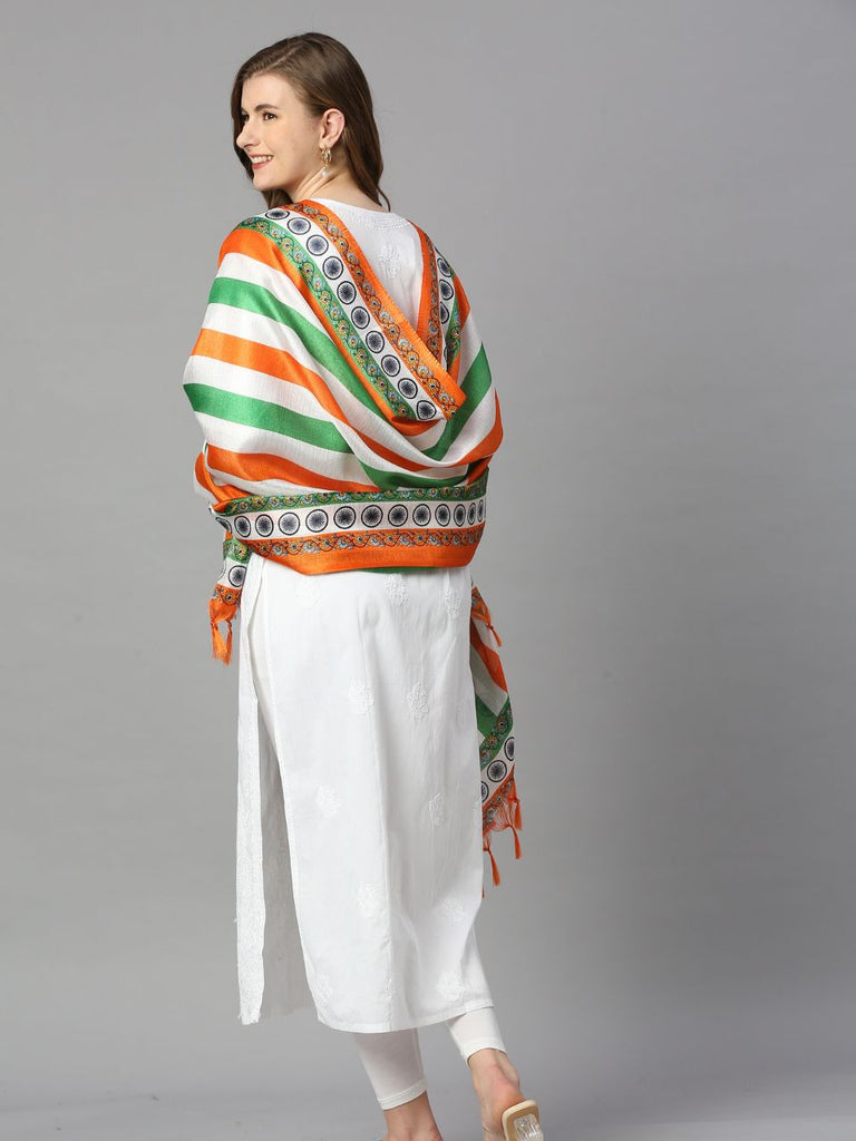 Tri Colour/Tiranga Chiffon Dupatta with Embroidery Dupatta Bazaar