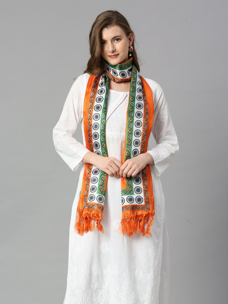 Tri Colour/Tiranga Chiffon Dupatta with Embroidery Dupatta Bazaar