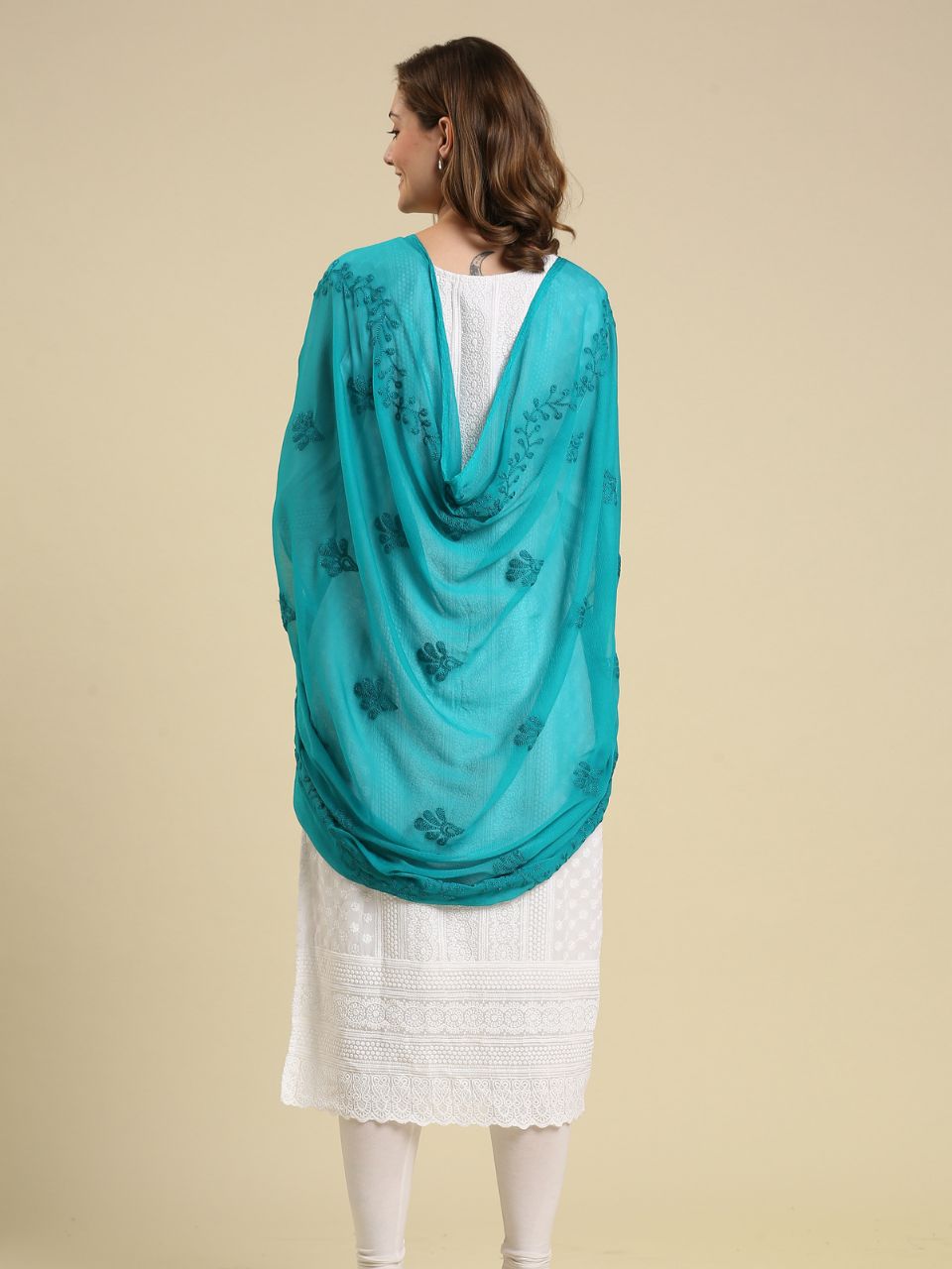 Black chiffon dupatta white embroidery Dupatta Bazaar