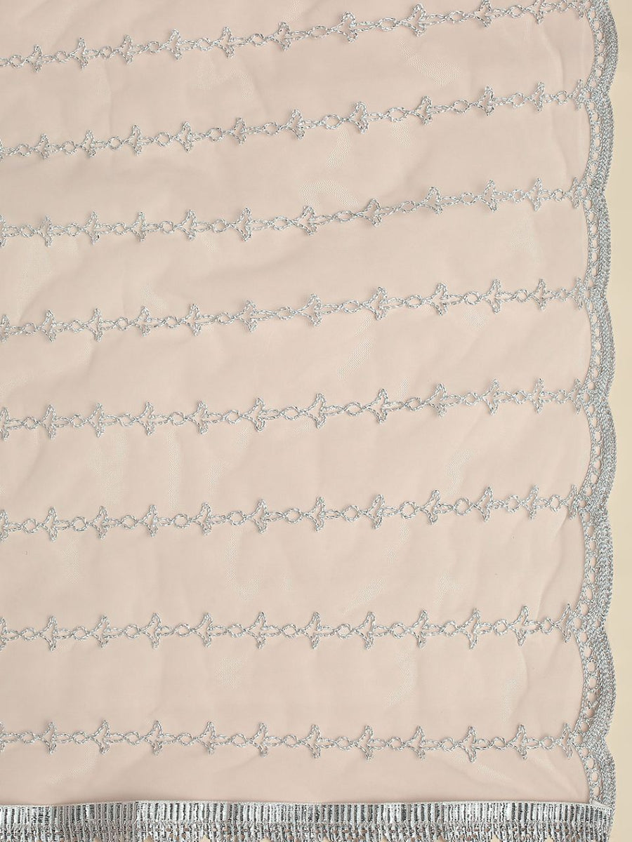 Floral Embroidered Silver Net Dupatta – Dupatta Bazaar