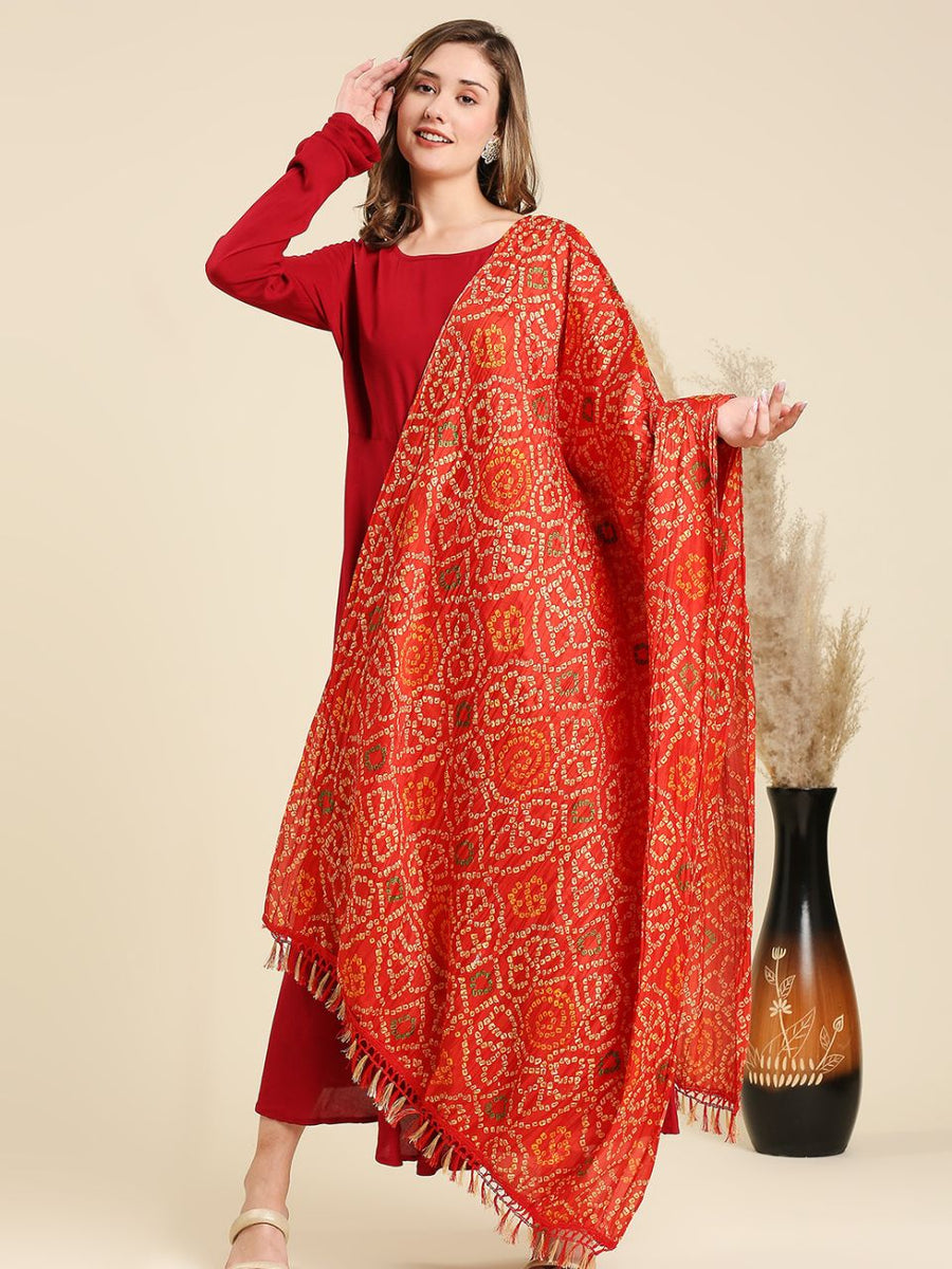 Printed Bandhini Art Silk Crushed Dupatta – Dupatta Bazaar