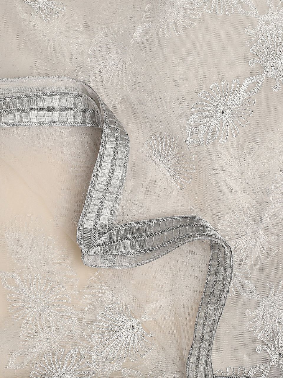 Floral Embroidered Silver Net Dupatta – Dupatta Bazaar