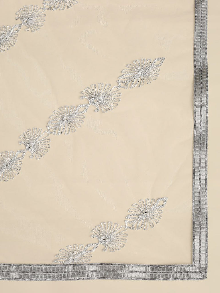 Floral Embroidered Silver Net Dupatta – Dupatta Bazaar