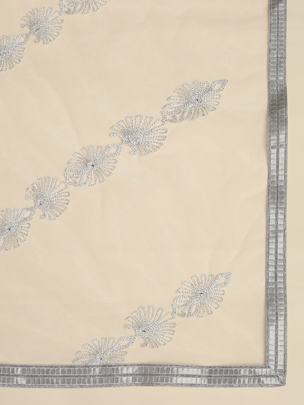 Floral Embroidered Silver Net Dupatta – Dupatta Bazaar