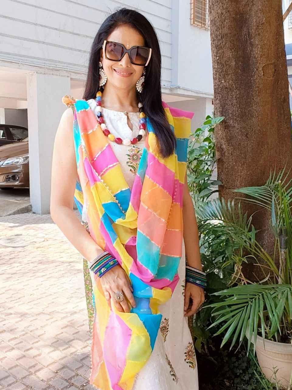 Georgette dupatta with Multi Colour Stripes and Gotta Patti border ...