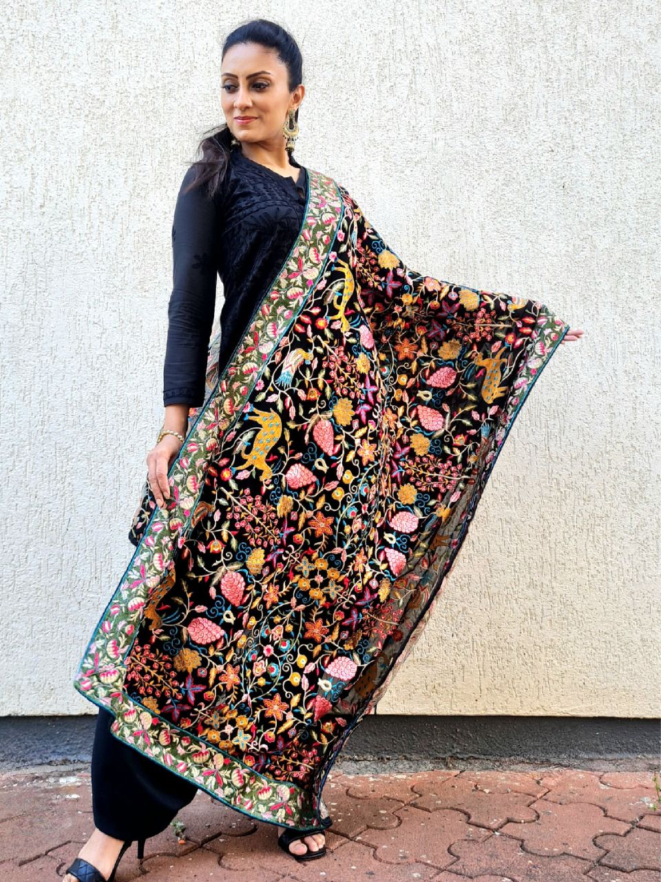 All Over Embroidered Black & Multi Georgette dupatta – Dupatta Bazaar