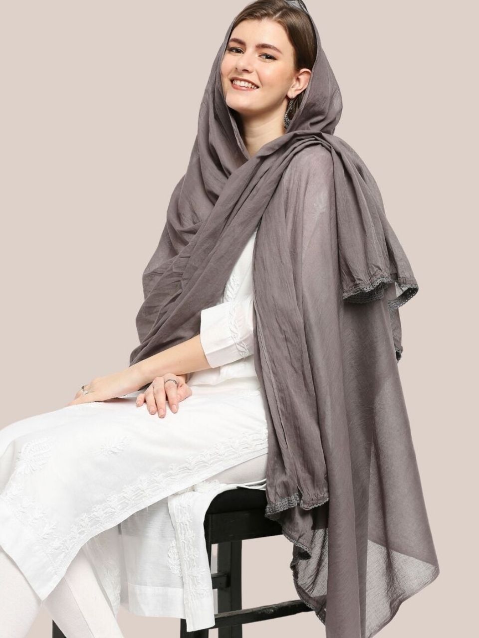 Steel Grey Pure Cotton Dupatta – Dupatta Bazaar