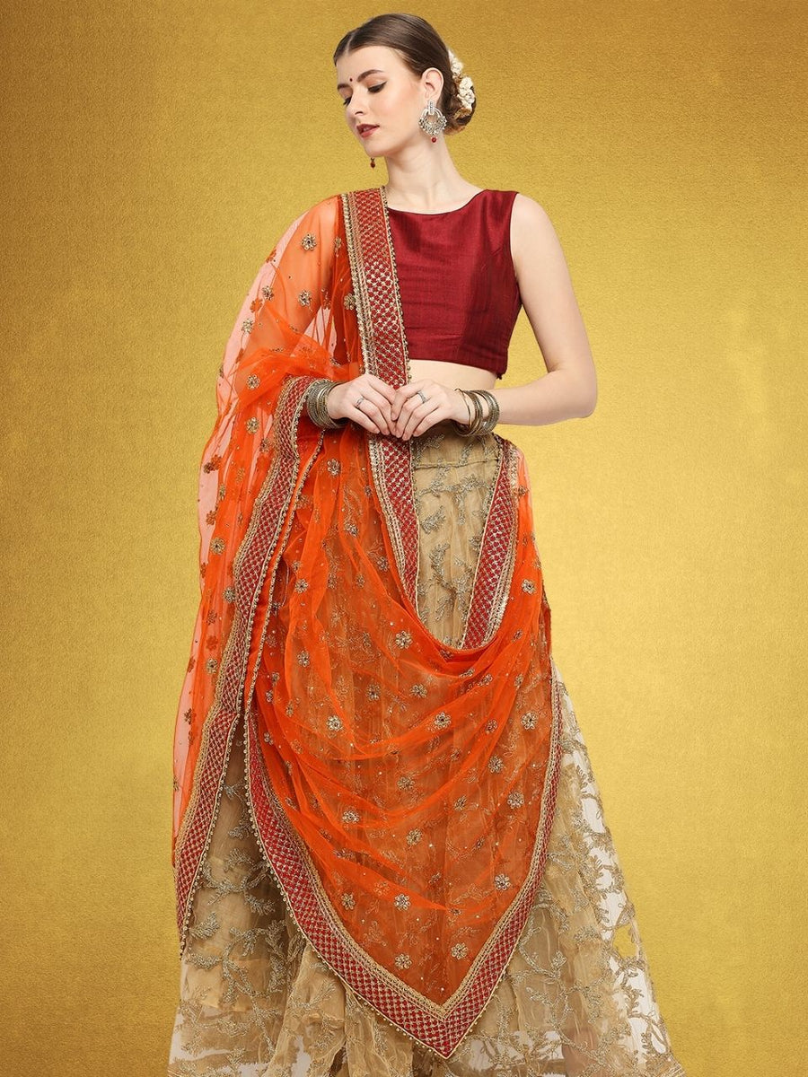 Embroidered Orange Bridal/Wedding Wear Net Dupatta – Dupatta Bazaar