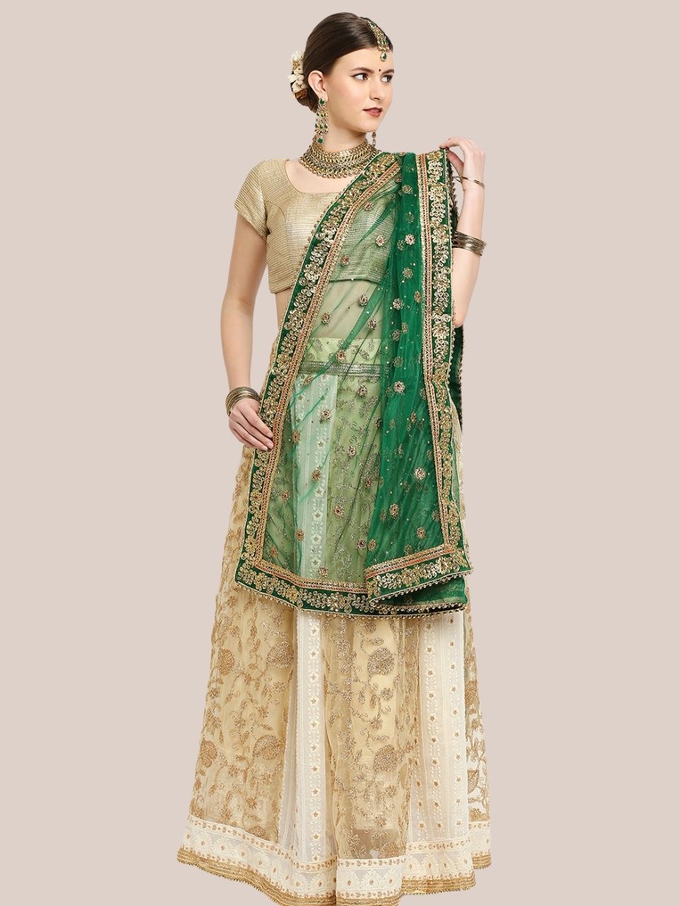 Embroidered Green Bridal & Wedding Wear Net Dupatta – Dupatta Bazaar