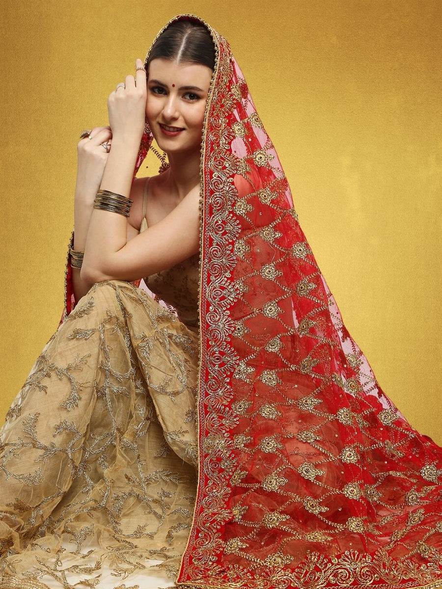 Embroidered Bridal & Wedding Wear Net Red Dupatta – Dupatta Bazaar