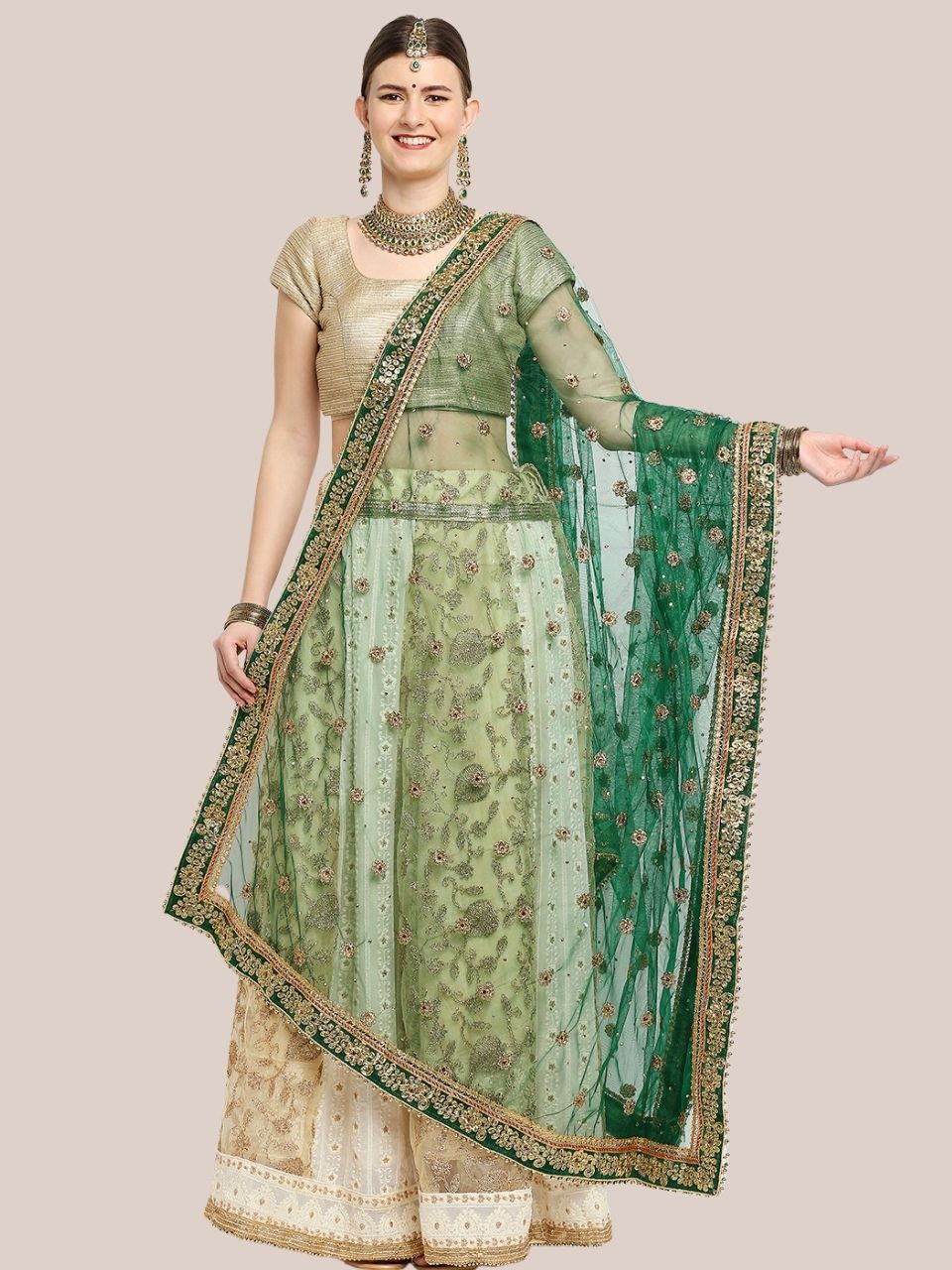 Embroidered Green Bridal & Wedding Wear Net Dupatta – Dupatta Bazaar