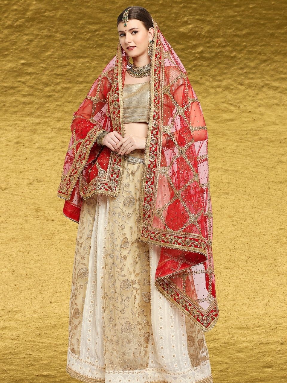 Heavily Embroidered Bridal & Wedding Wear Net Red Dupatta – Dupatta Bazaar