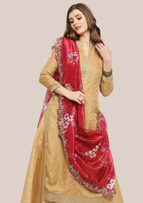 Digitally Printed & Embroidered Organza Dupatta – Dupatta Bazaar